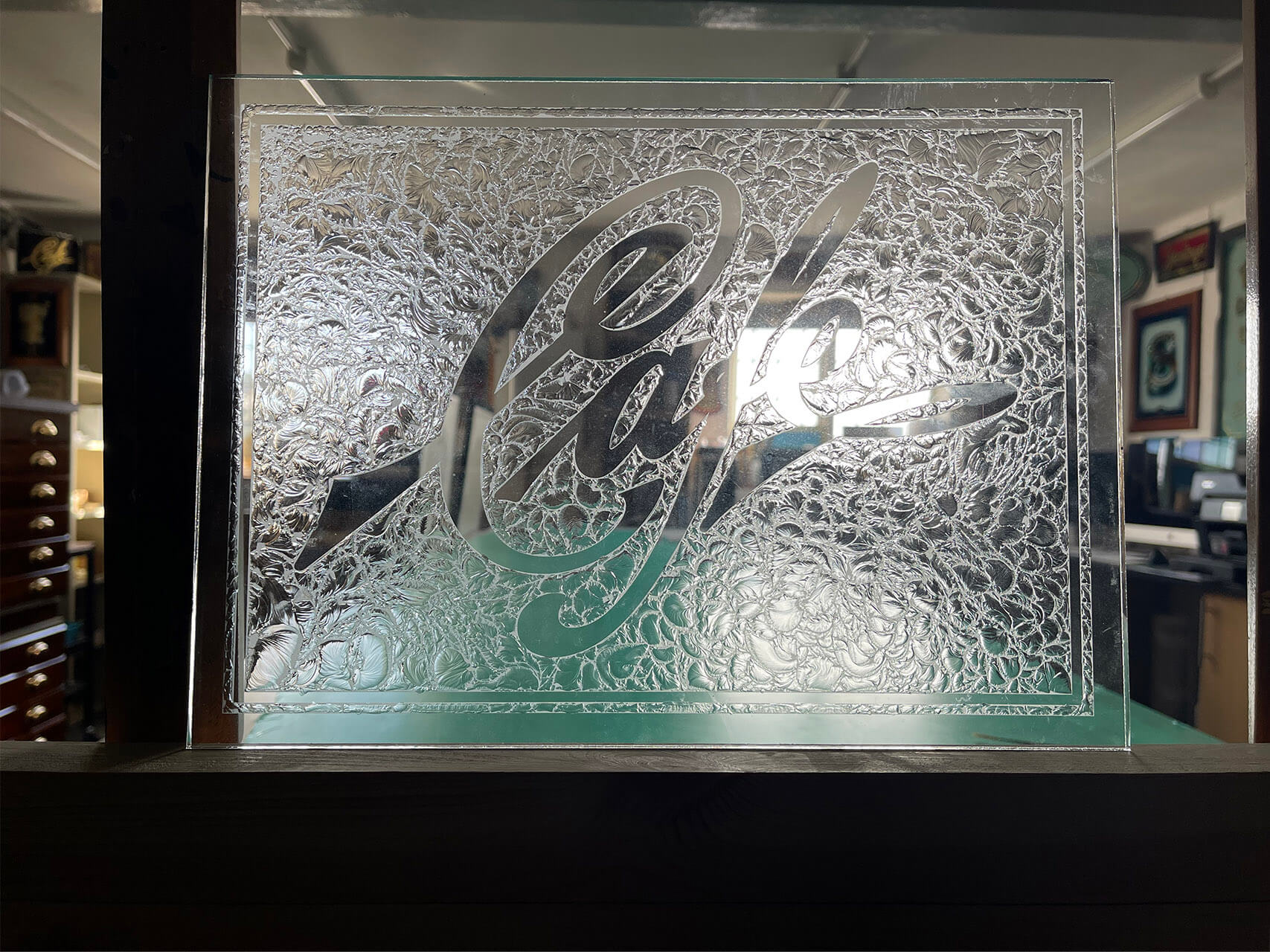 Glue Chipped Glass - "Cafe Script" 14" x 10" - David Smith ...