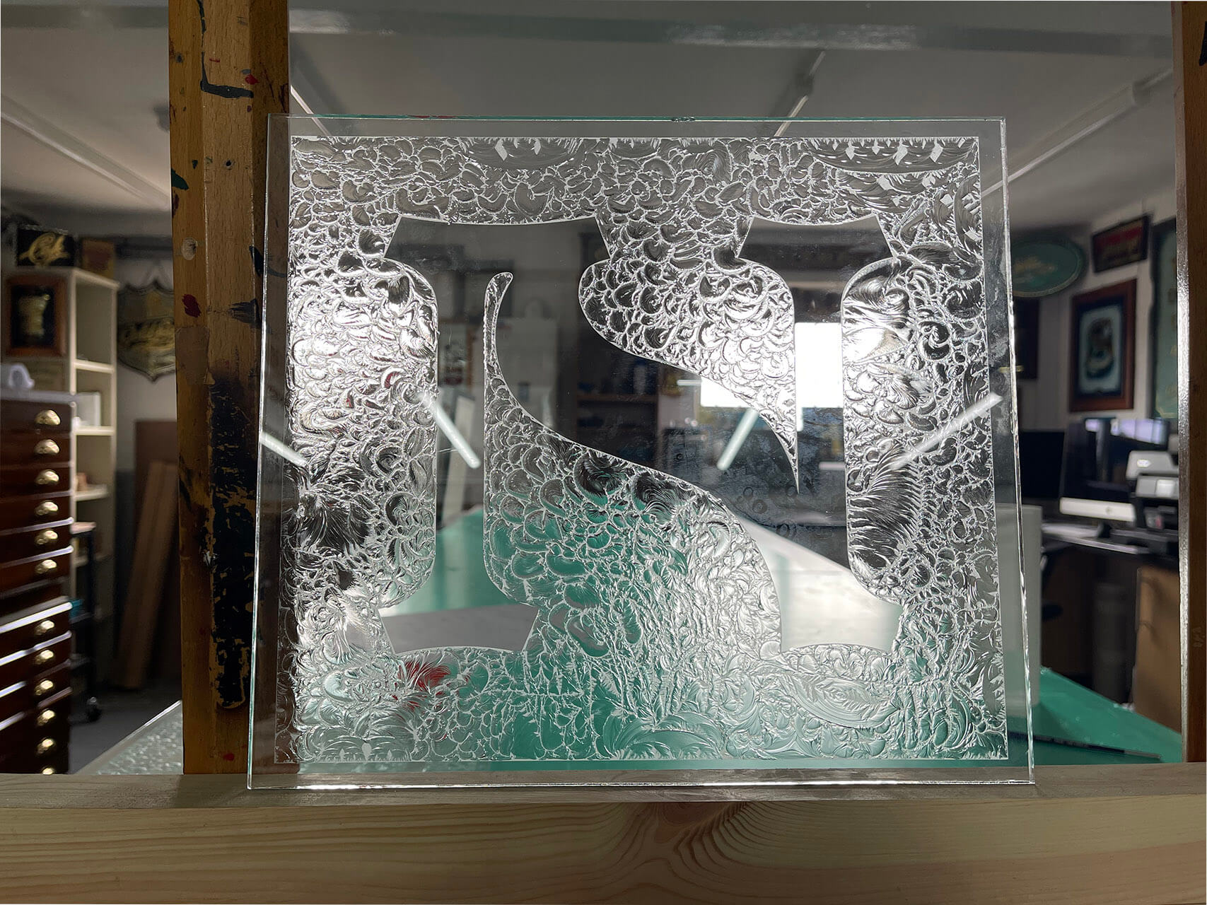 Glue Chipped Glass - "Letter N" 12 3/4" x 11 1/4" - David Smith ...